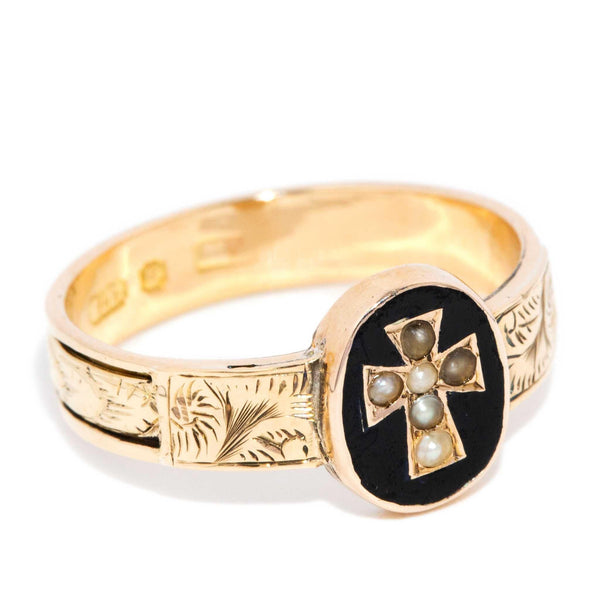 Antique Victorian Era Seed Pearl Cross Ring 9 Carat Yellow Gold ...