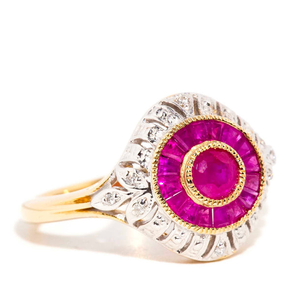 Contemporary Bright Red Ruby & Diamond Ring 9 Carat Yellow Gold ...
