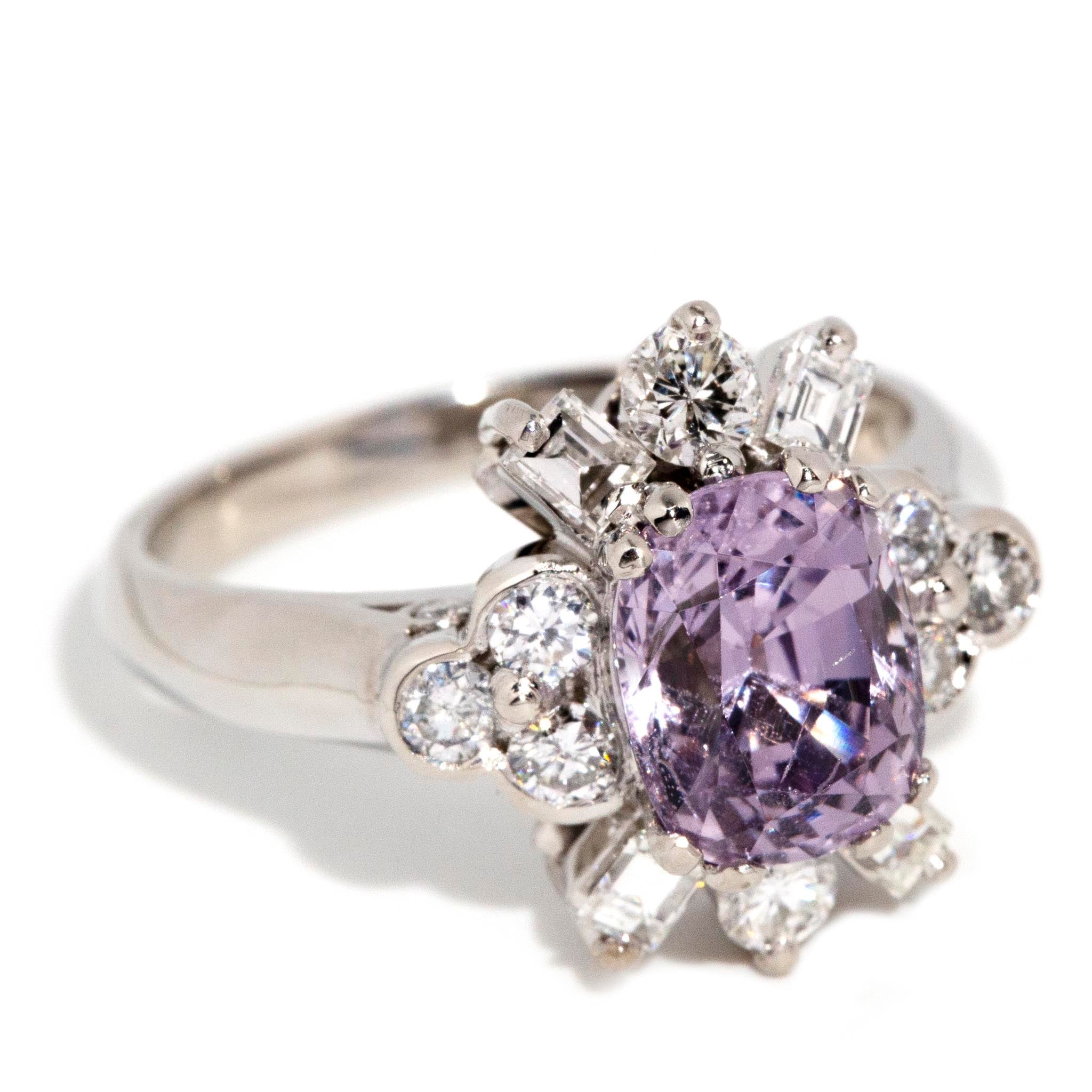 Vintage Circa 1990s Purple Spinel & Diamond Cluster Platinum Ring ...