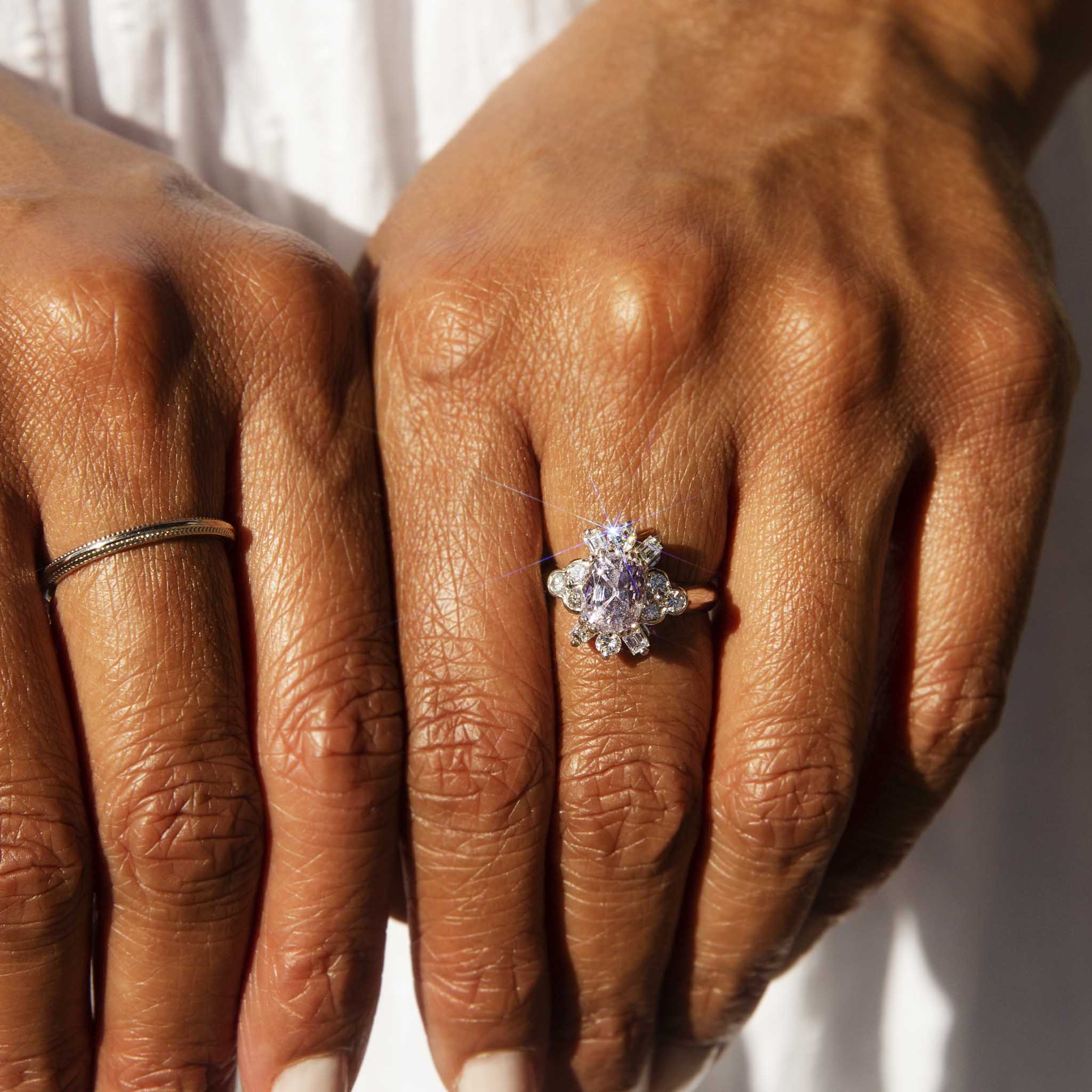 Vintage Circa 1990s Purple Spinel & Diamond Cluster Platinum Ring ...