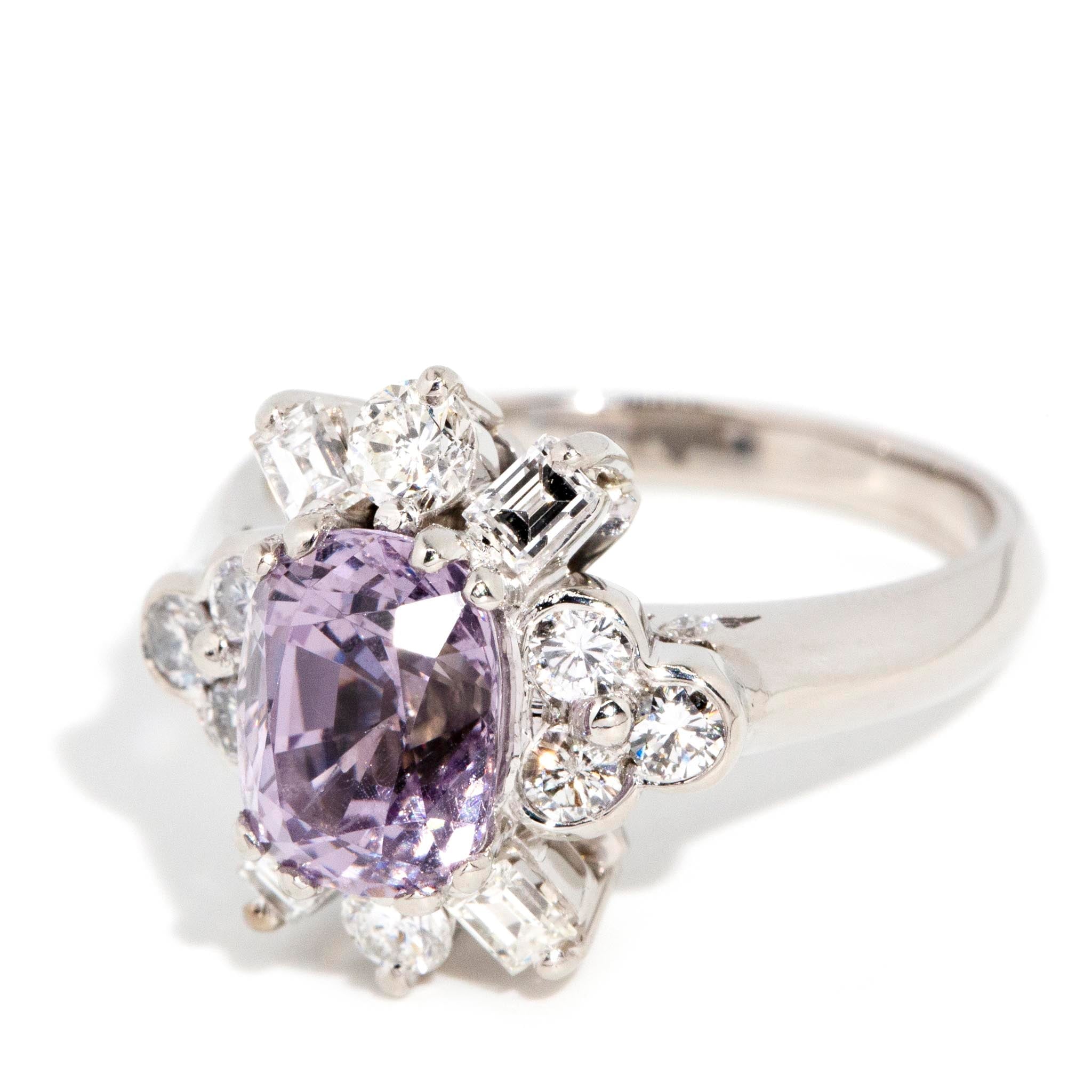 Vintage Circa 1990s Purple Spinel & Diamond Cluster Platinum Ring ...
