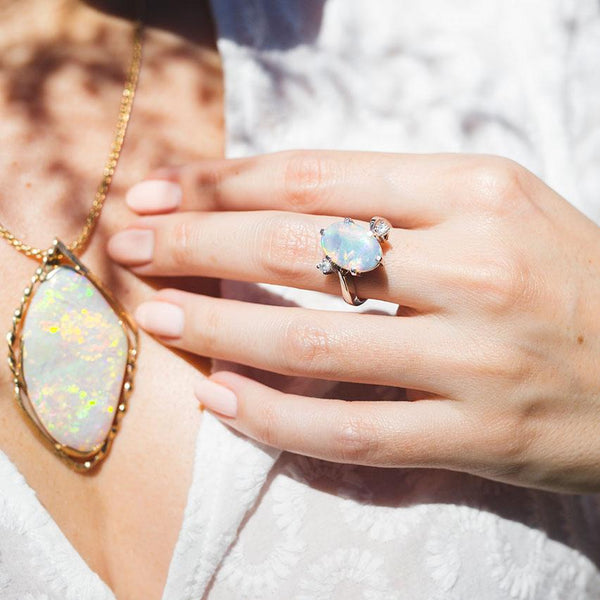 Contemporary Opal & Diamond Ring in 18 Carat White Gold – Imperial ...
