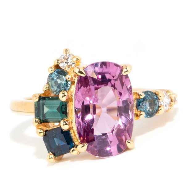 Contemporary Pink Spinel Sapphire & Diamond 18 Carat Gold Ring ...
